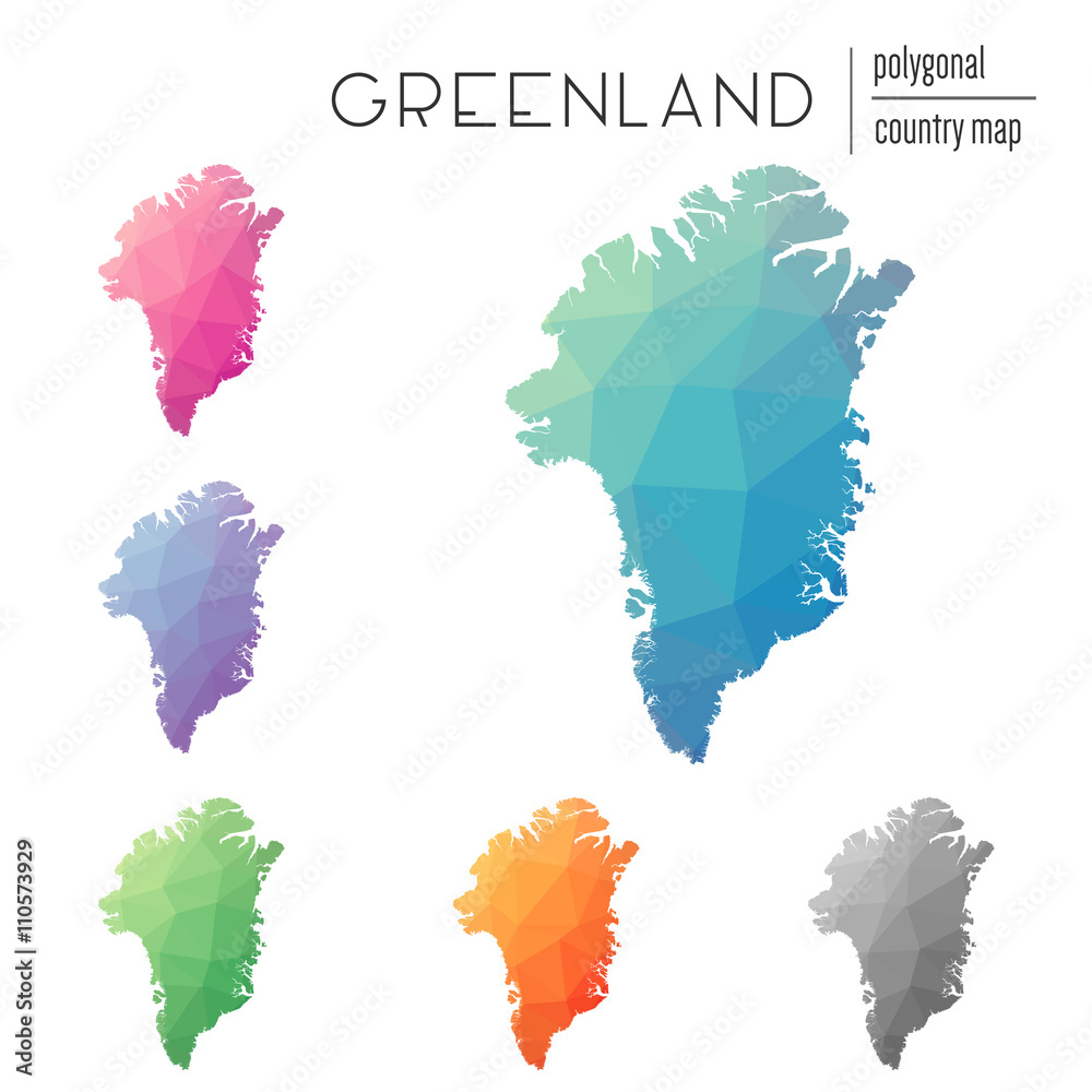 Set of vector polygonal Greenland maps. Bright gradient map of country ...