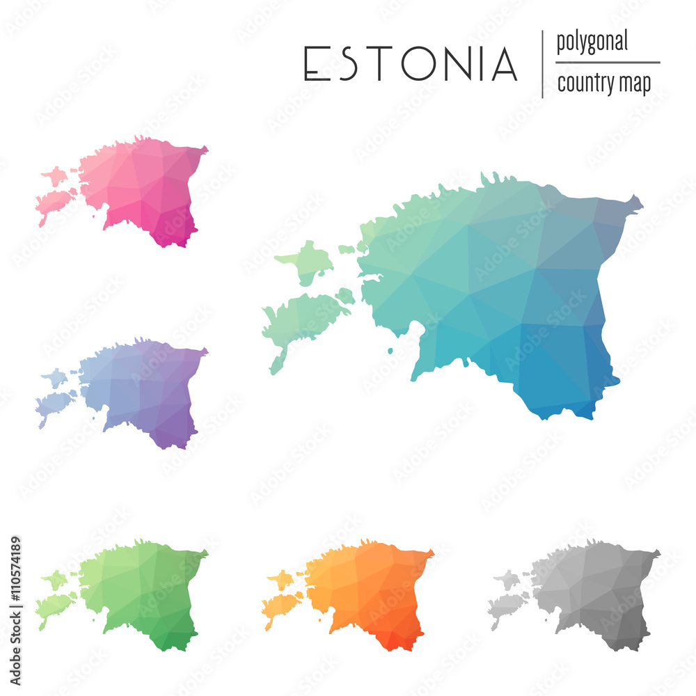 Set of vector polygonal Estonia maps. Bright gradient map of country in ...