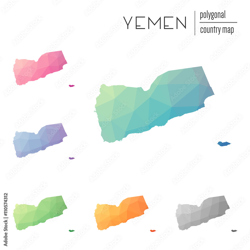 Set of vector polygonal Yemen maps. Bright gradient map of country in ...
