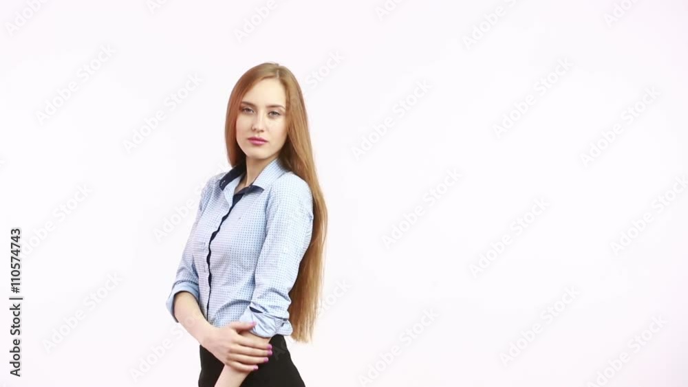 women gesture of seduction, preening. girl in blous. Isolated on white ...