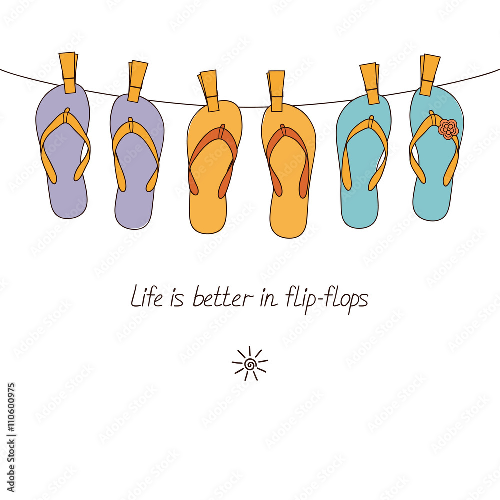 Cute flip-flops hanging on clothesline for summertime design Stock ...