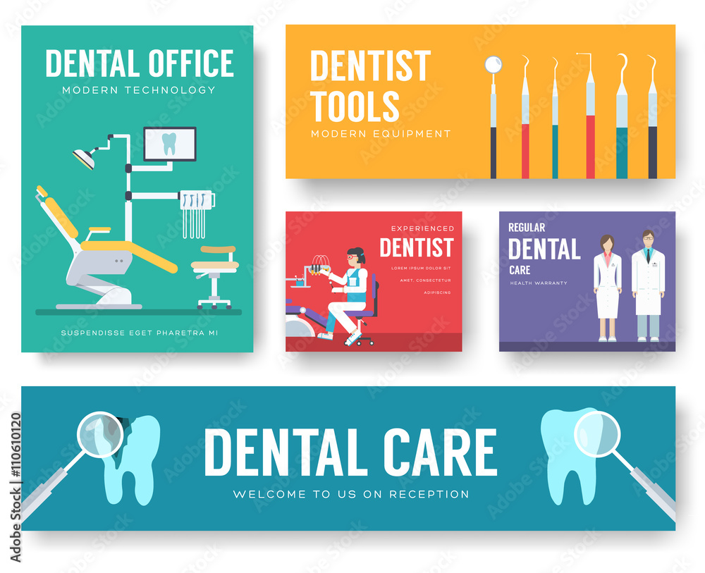 Dental office interior illustration background. Dentist icons concept ...