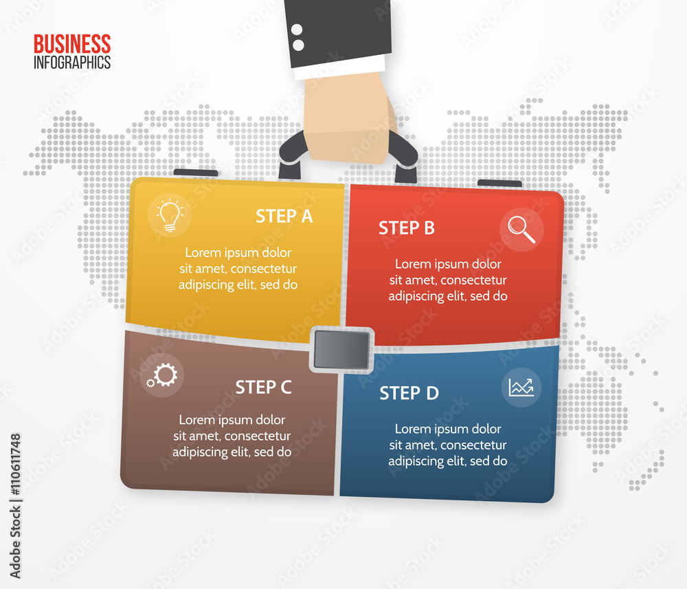 Vector infographic template with businessman holding bag, briefcase ...