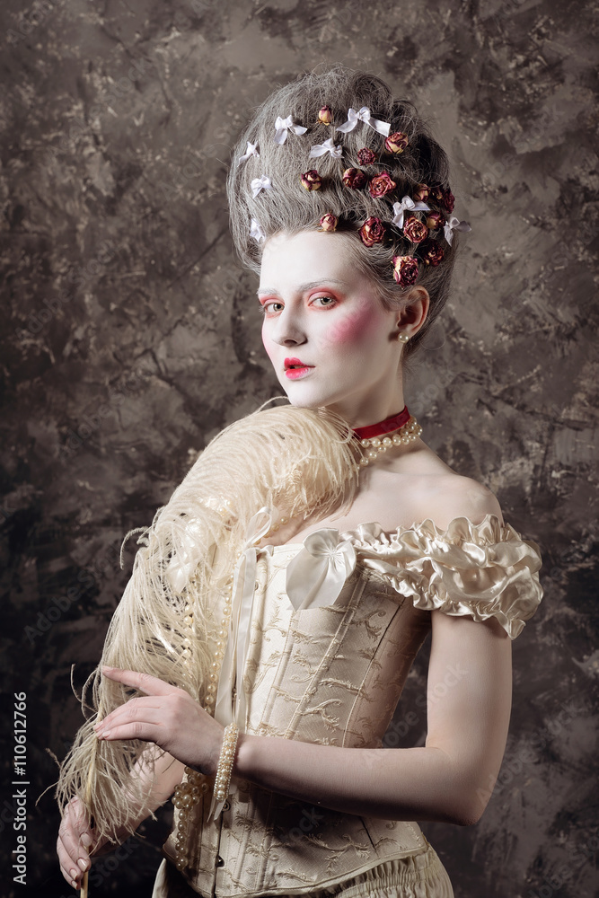 Baroque Style Beautiful Young Woman With Barocco Hairstyle Posing