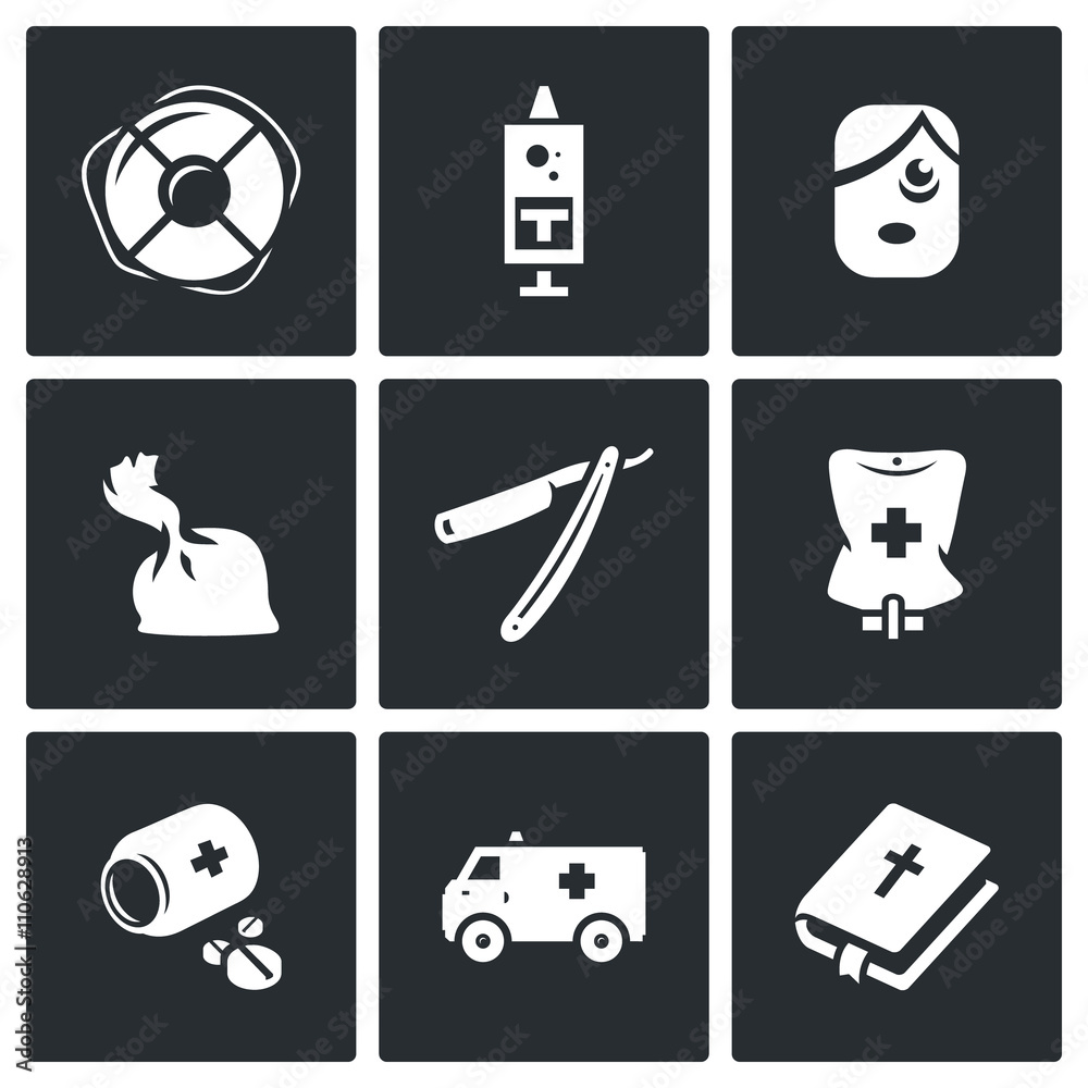 Vetor do Stock: Vector Set of Drug Overdose Icons. Help, Dose, Addict ...