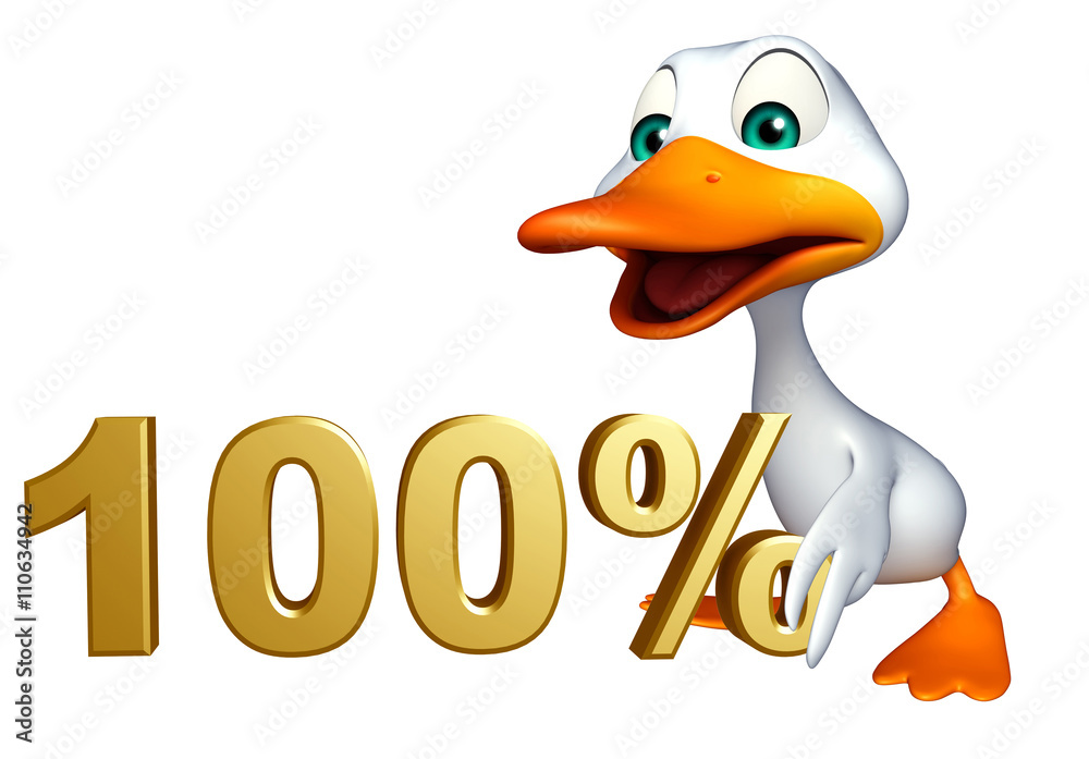 cute Duck cartoon character with 100% sign Stock Illustration | Adobe Stock