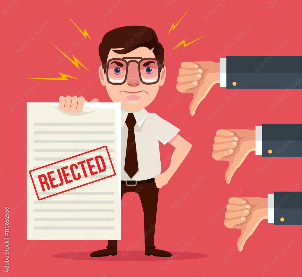 Rejected document and dislike hands. Vector flat cartoon illustration ...