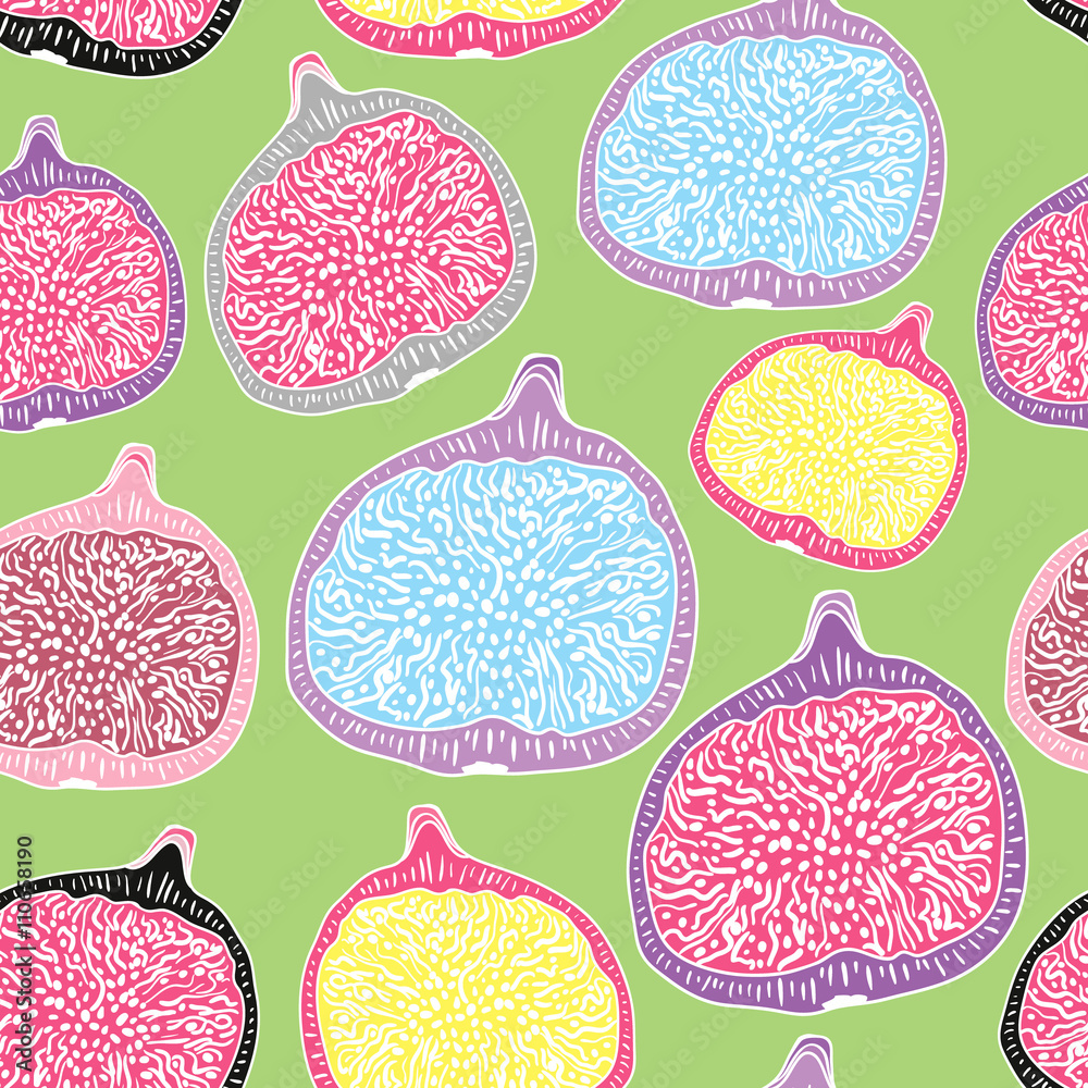 Seamless pattern with colorful figs. Vector hand drawn texture. Looks ...