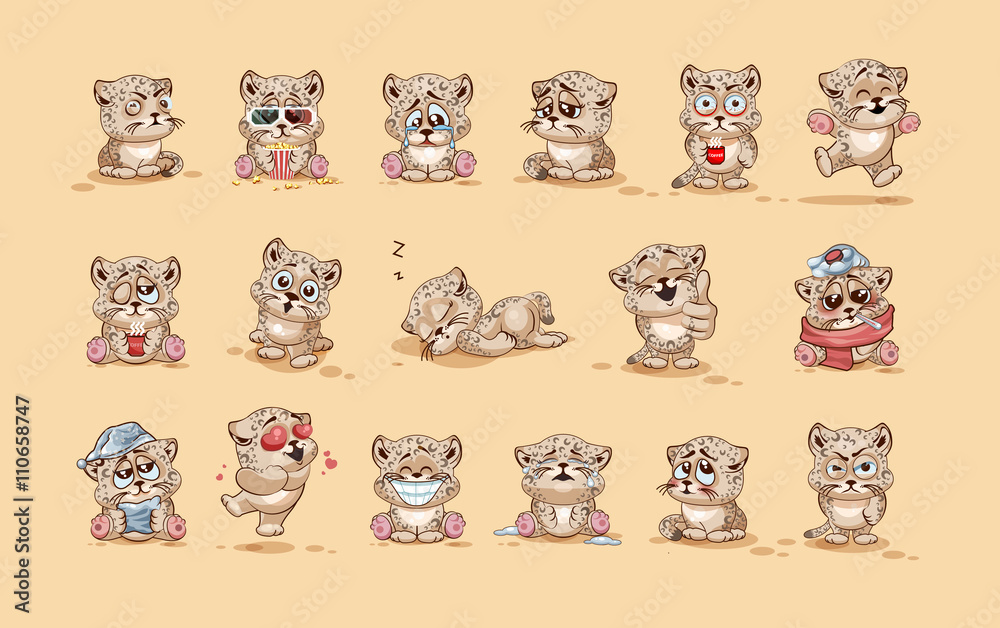 isolated Emoji character cartoon Leopard cub sticker emoticons with ...