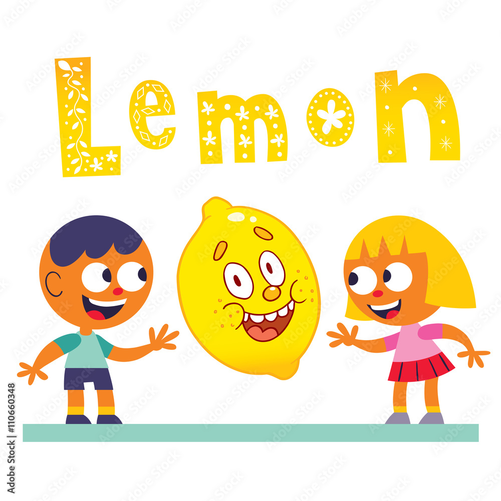 cute lemon mascot character with kids Stock Vector | Adobe Stock