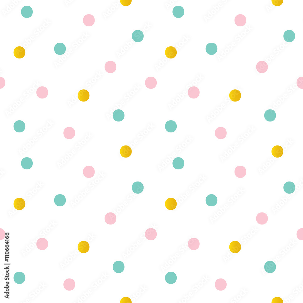 Cute pink, mint green and gold dotted seamless pattern background ...