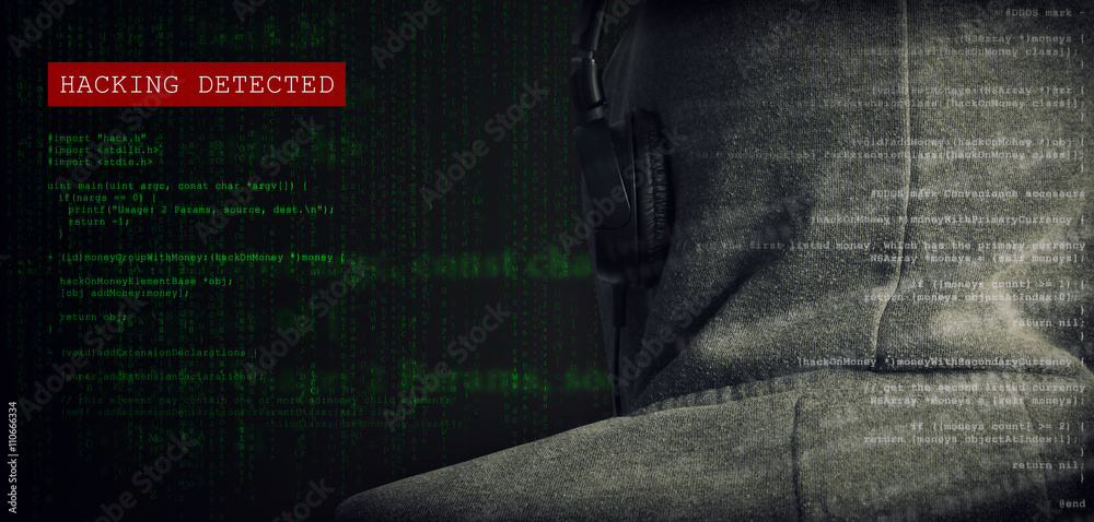 hooded anonymous computer hacker hacking detected Stock-Foto | Adobe Stock