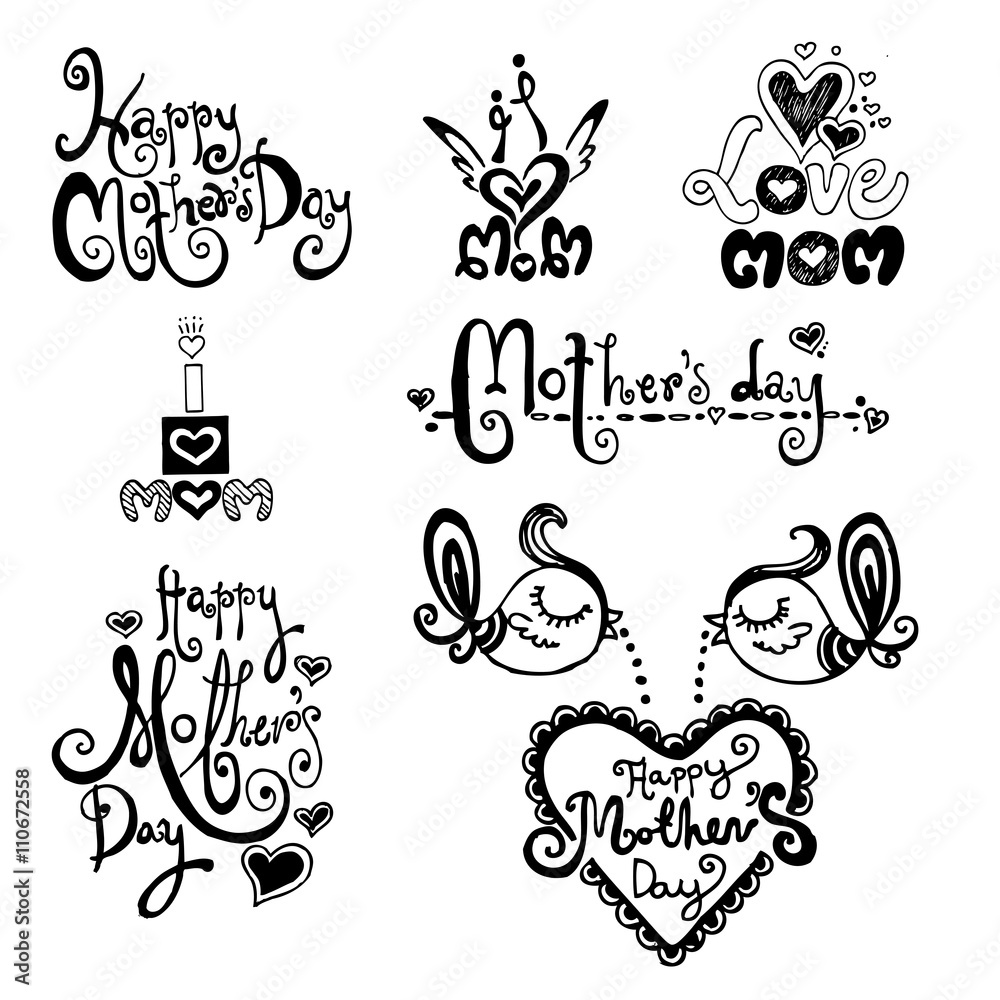 Happy Mothers Day hand drawn typography, Doodles vector illustration ...