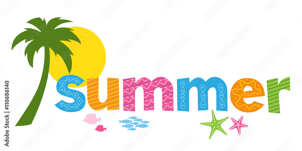 "SUMMER" colourful vector lettering in How Chunky font with seaside ...