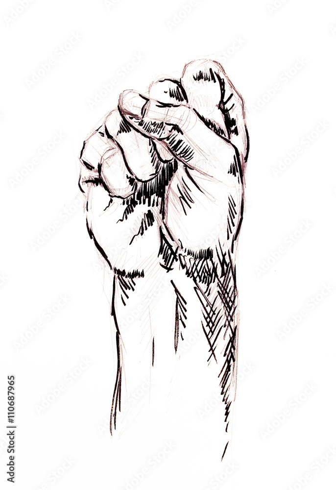 fist drawing, pencil sketch on white paper. Stock Illustration | Adobe ...