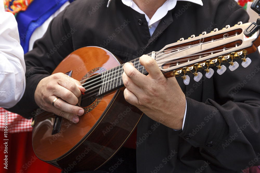 Músico tocando el laúd en la calle. Artista dando recital en el ...