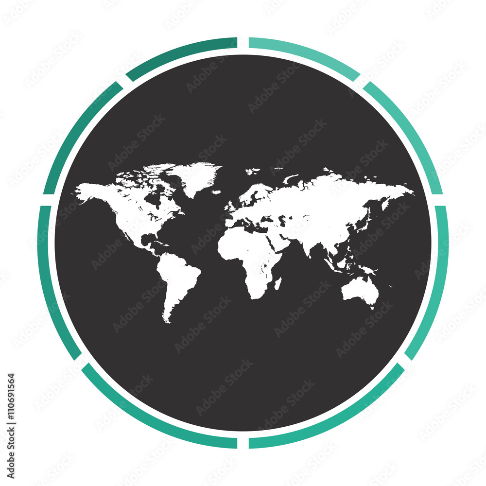 World Map Simple flat white vector pictogram on black circle ...