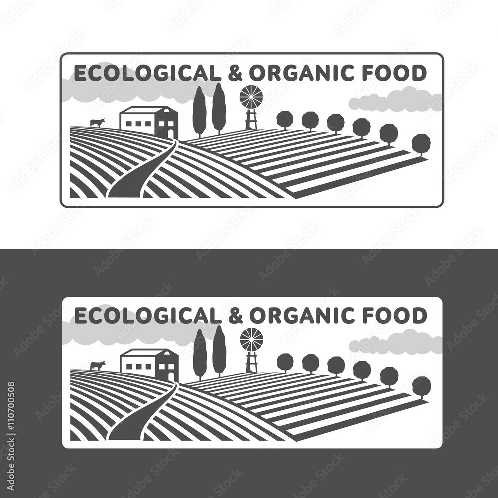 Farm field labels set of logos farming, field with a barn, land and ...