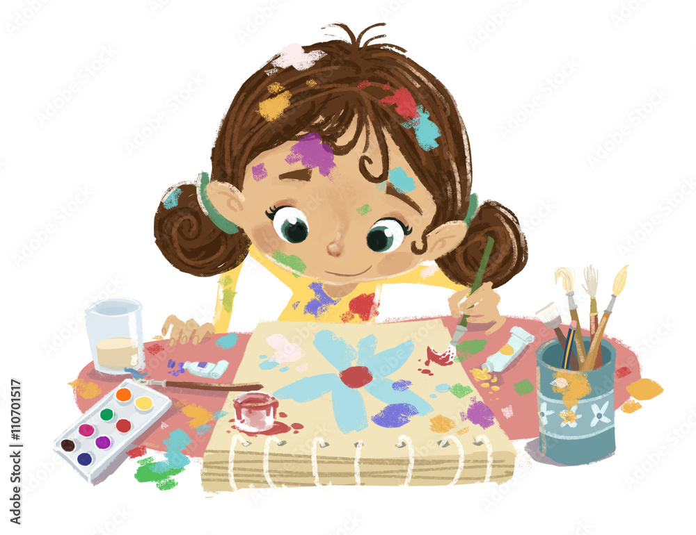 niña pintando con colores Stock Illustration | Adobe Stock