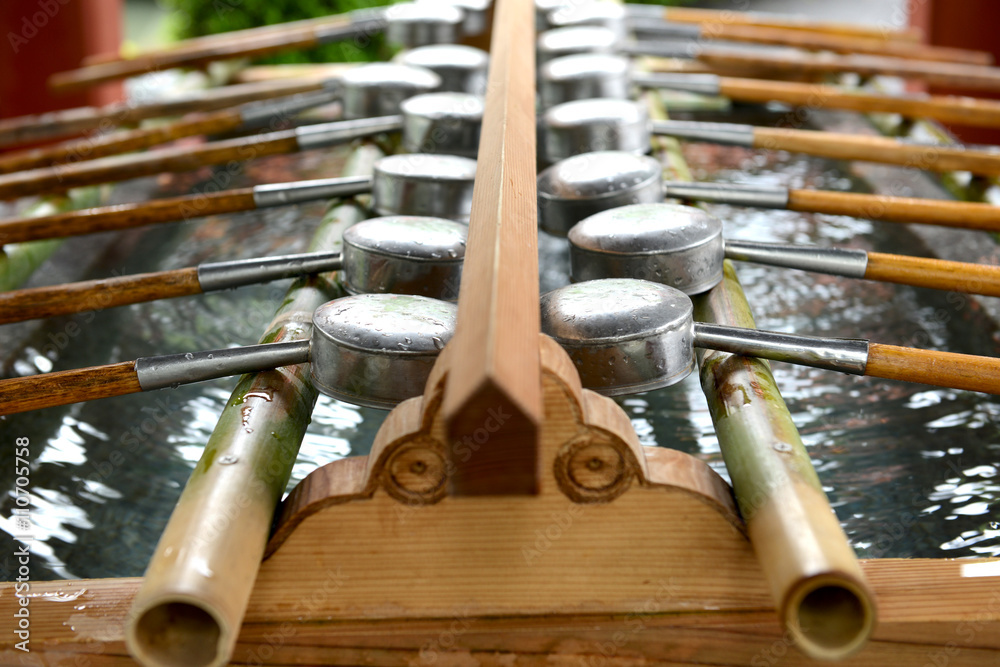 Water dipper in front of Yutoku Inari Shrine, Saga Japan To wash hands ...