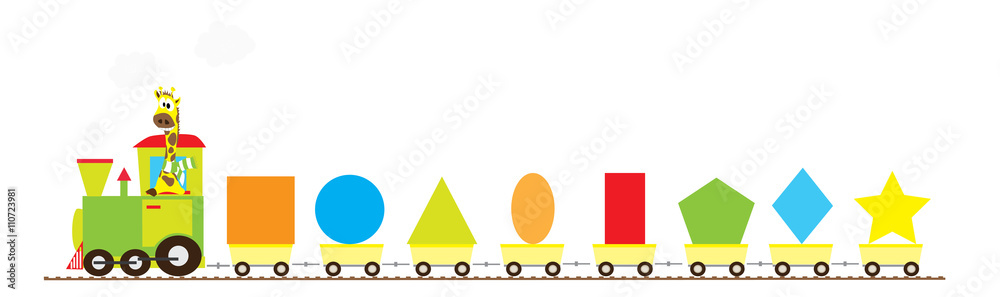 basic geometrical shapes train with a funny cartoon giraffe Stock ...