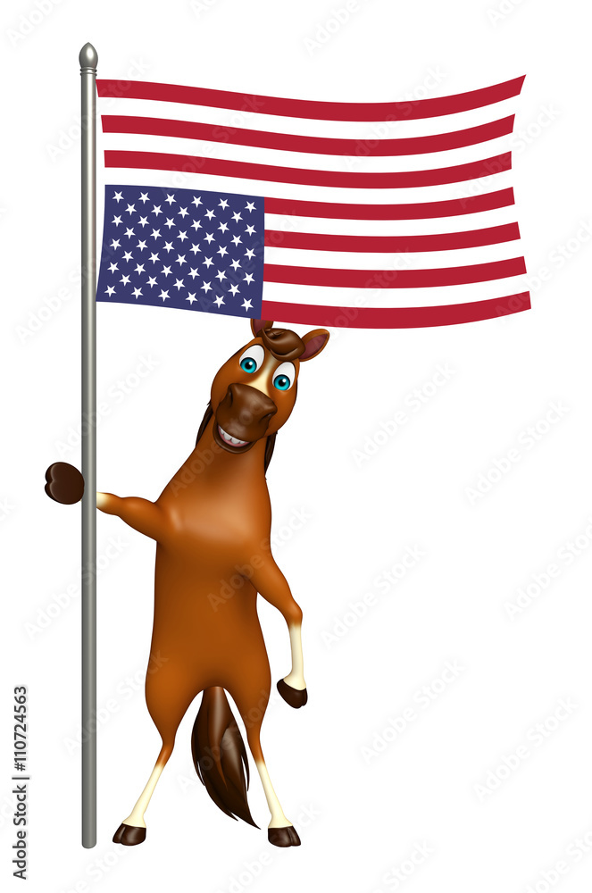 Horse cartoon character with flag Stock Illustration | Adobe Stock