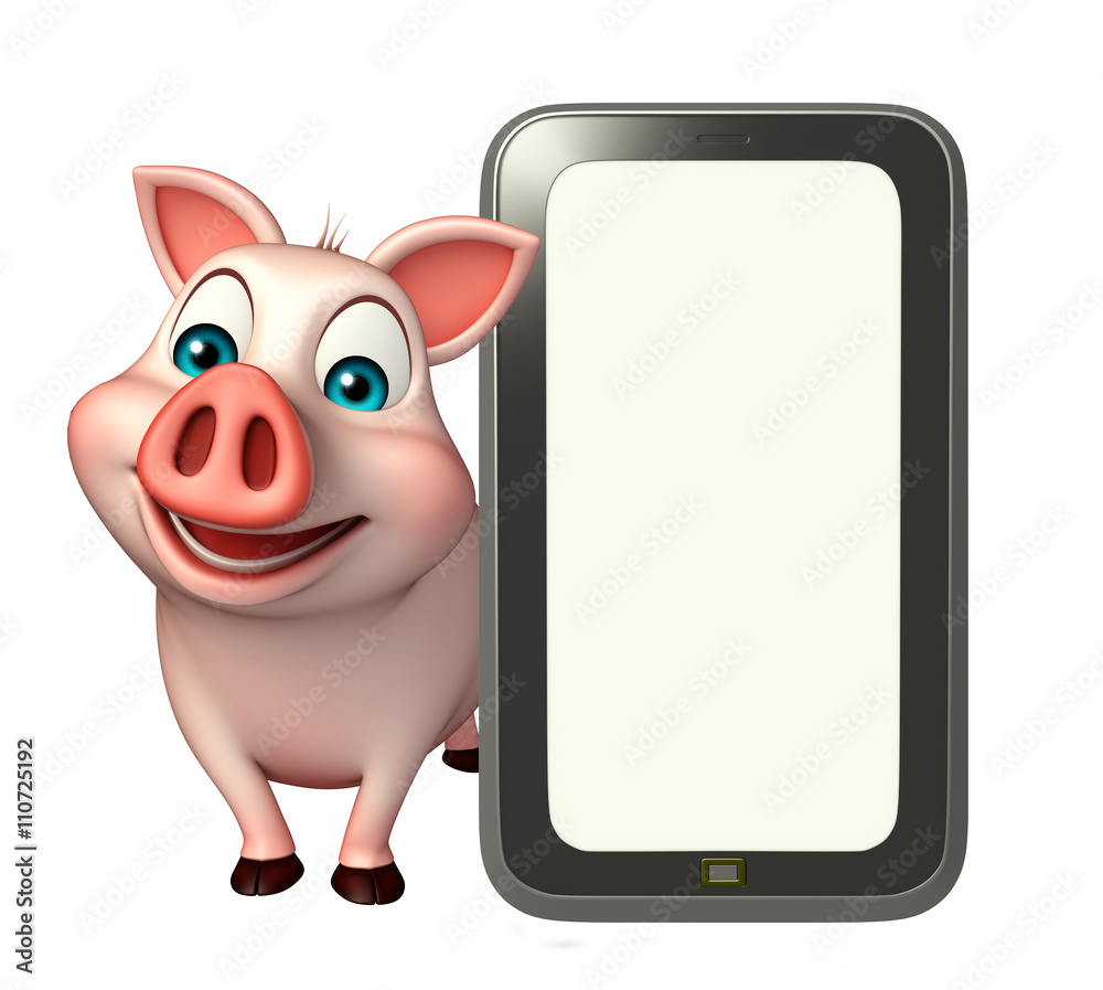 fun Pig cartoon character with mobile Stock Illustration | Adobe Stock