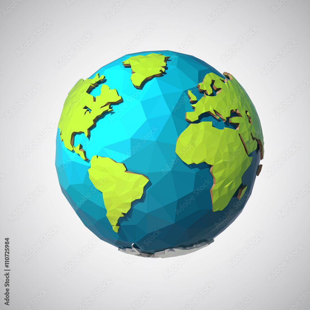 Earth illustration in Low poly style. Polygonal globe icon. Vector ...