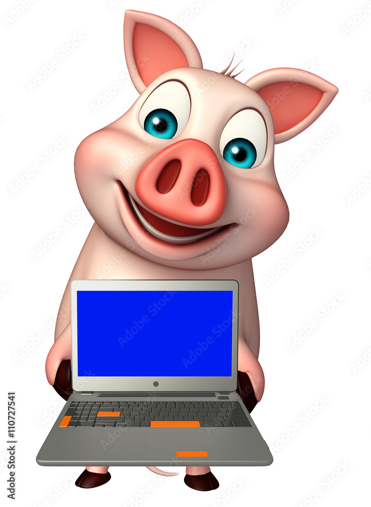 Pig cartoon character with laptop Stock Illustration | Adobe Stock