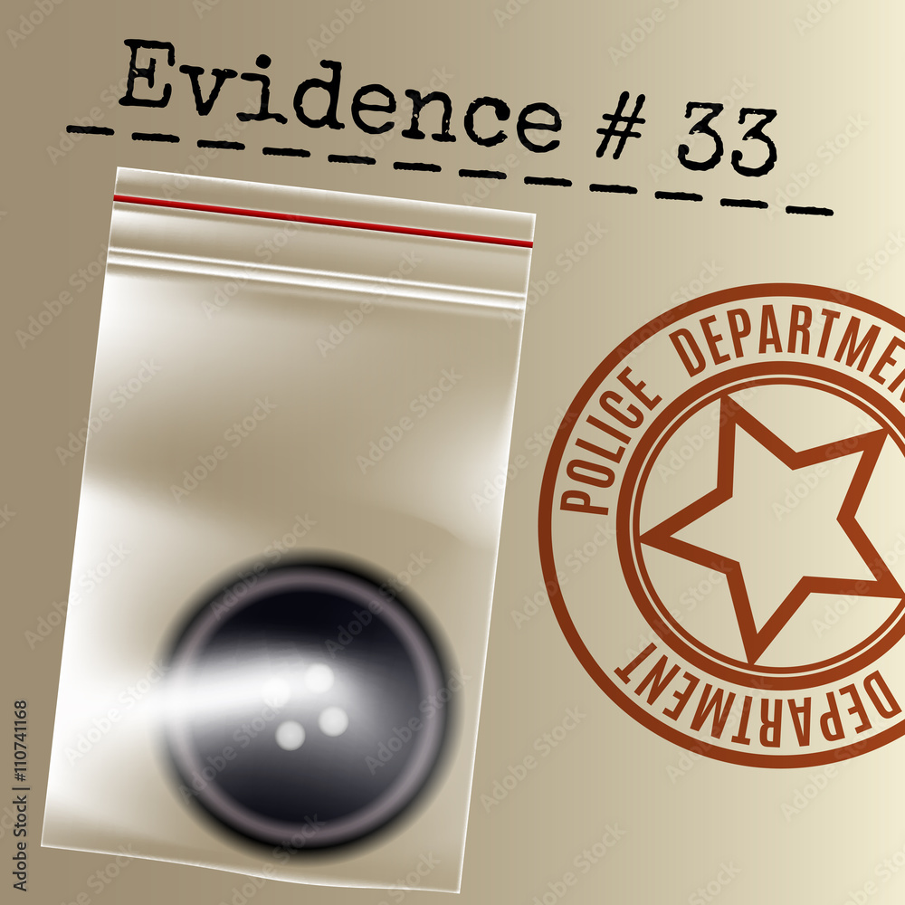 Police case evidence stamp and button in a bag. Vector illustration ...