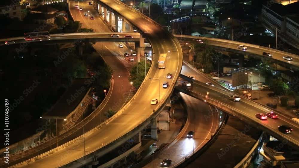 Bangkok Expressway and Highway top view, Night scene with traffic light ...