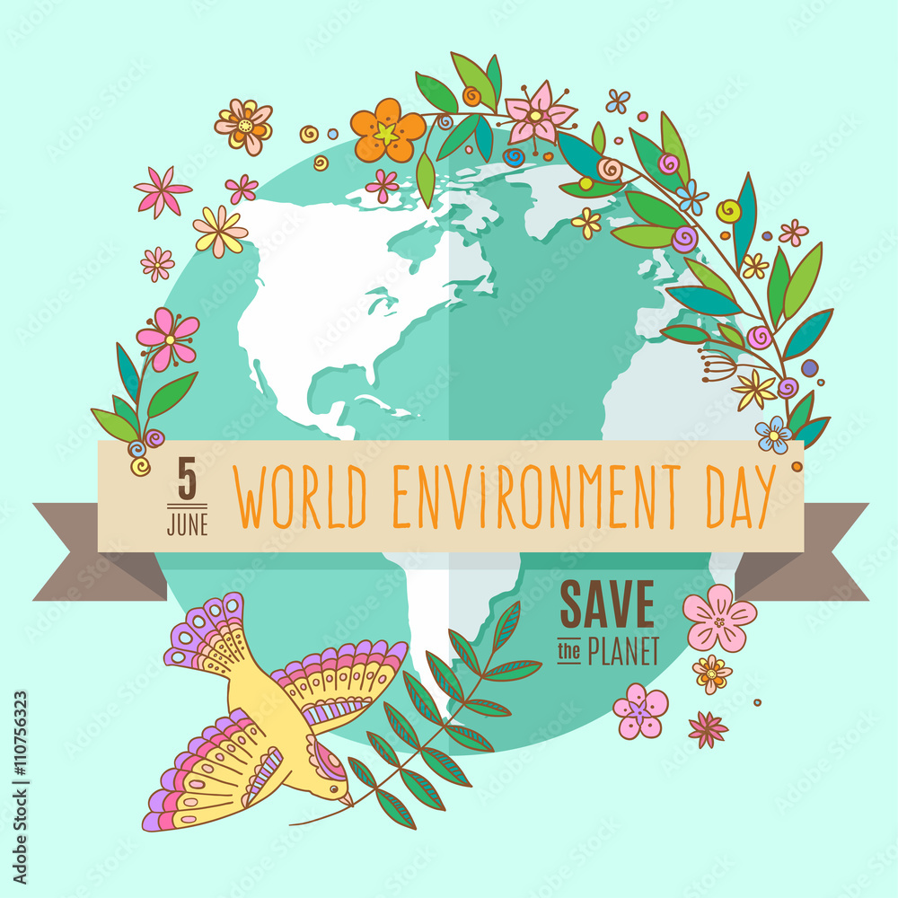 World environment day concept with mother earth globe and green leaves ...