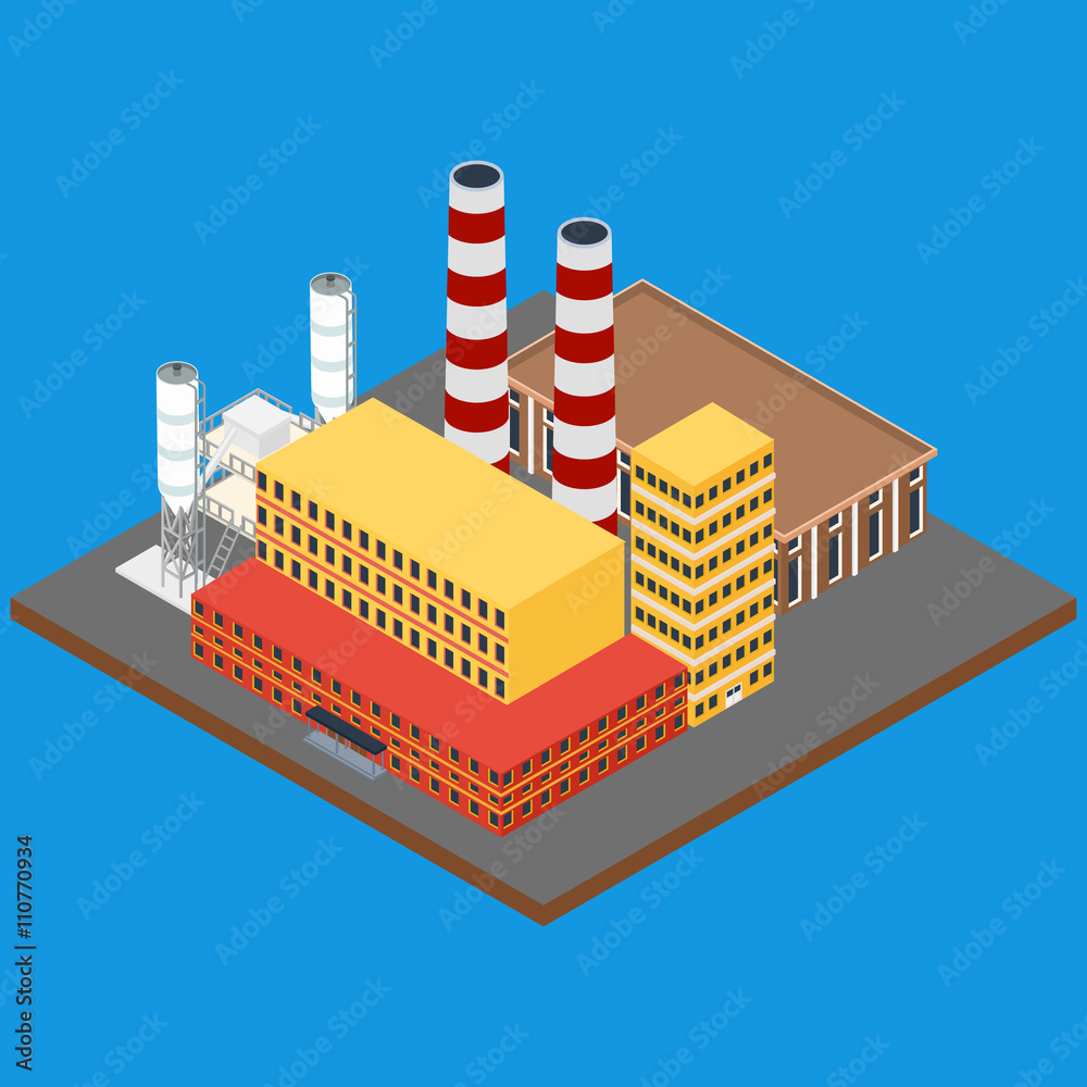 vector illustration. Factory with pipes, office building and warehouse ...