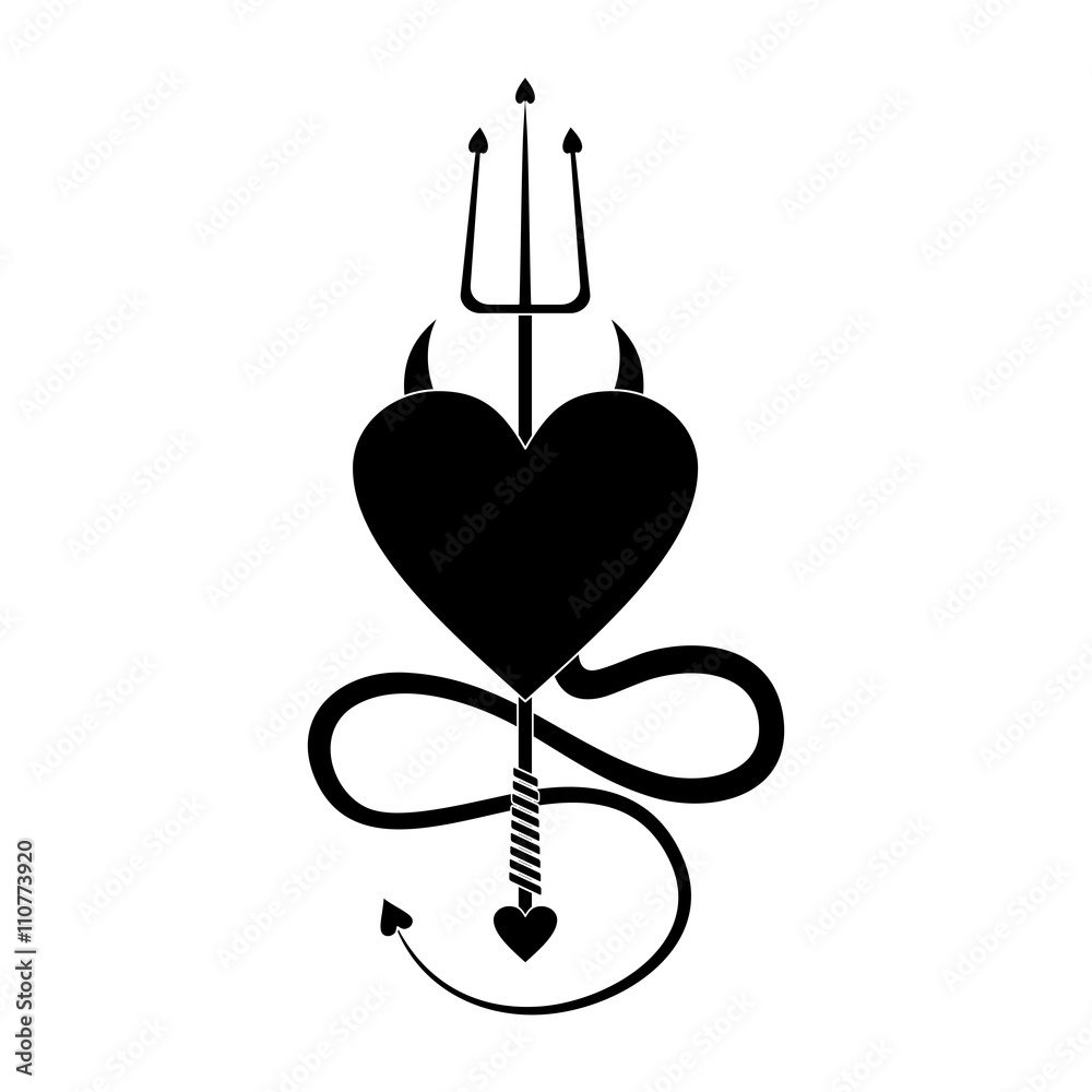 Vecteur Stock Heart with horns and tail. Heart silhouette. Heart vector ...