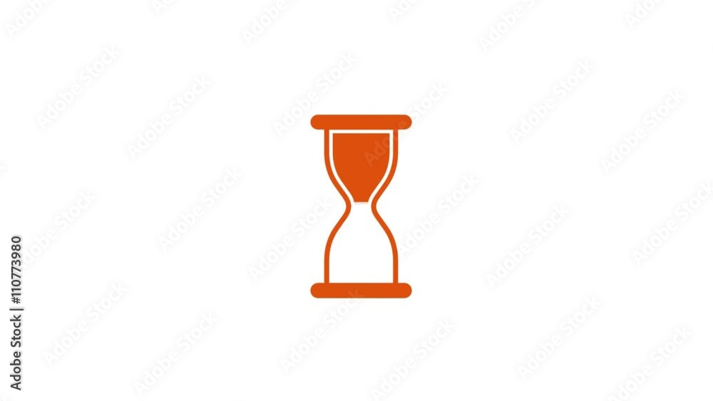 Orange sand clock fly in out and flip on white background time interval ...