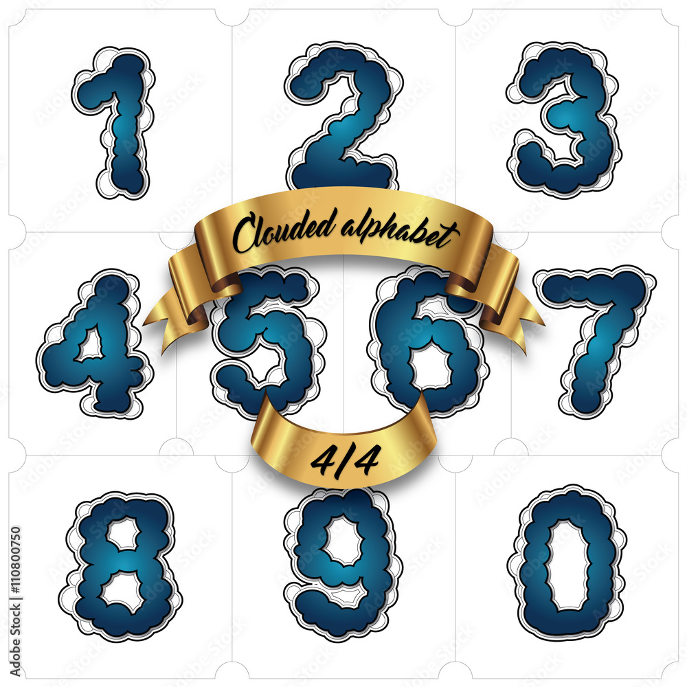 hand created vector bubble cloud font alphabet - part four numbers ...