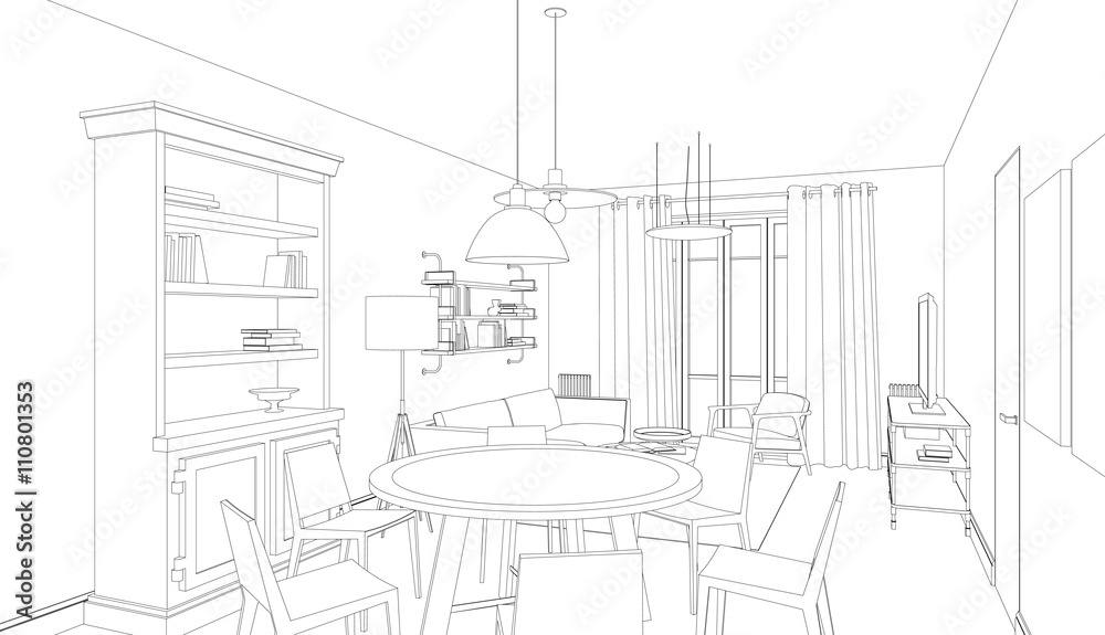 Line drawing of the interior Stock Vector | Adobe Stock