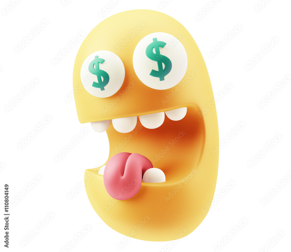 Dollar Eyes Emoticon Character Face Expression. 3d Rendering. Stock ...