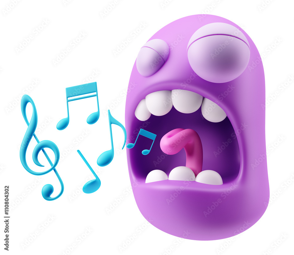 Sing Music Emoticon Face. 3d Rendering. Stock Illustration | Adobe Stock
