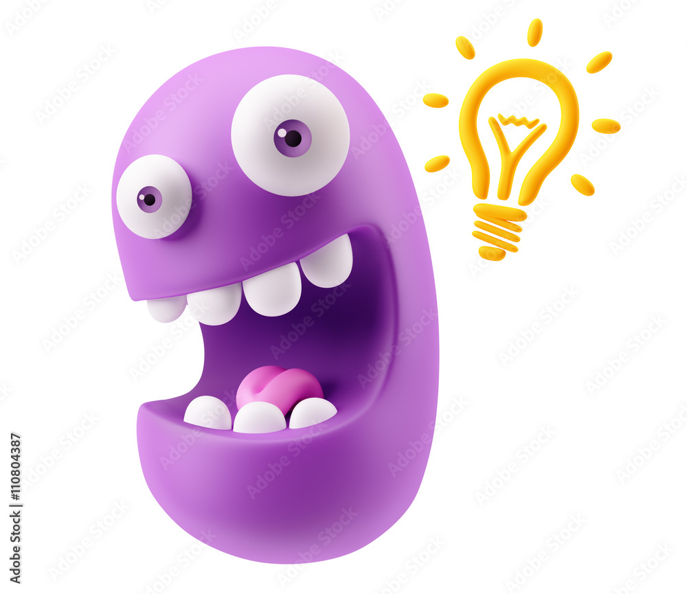 Think Idea Emoticon Face. 3d Rendering. Stock Illustration | Adobe Stock