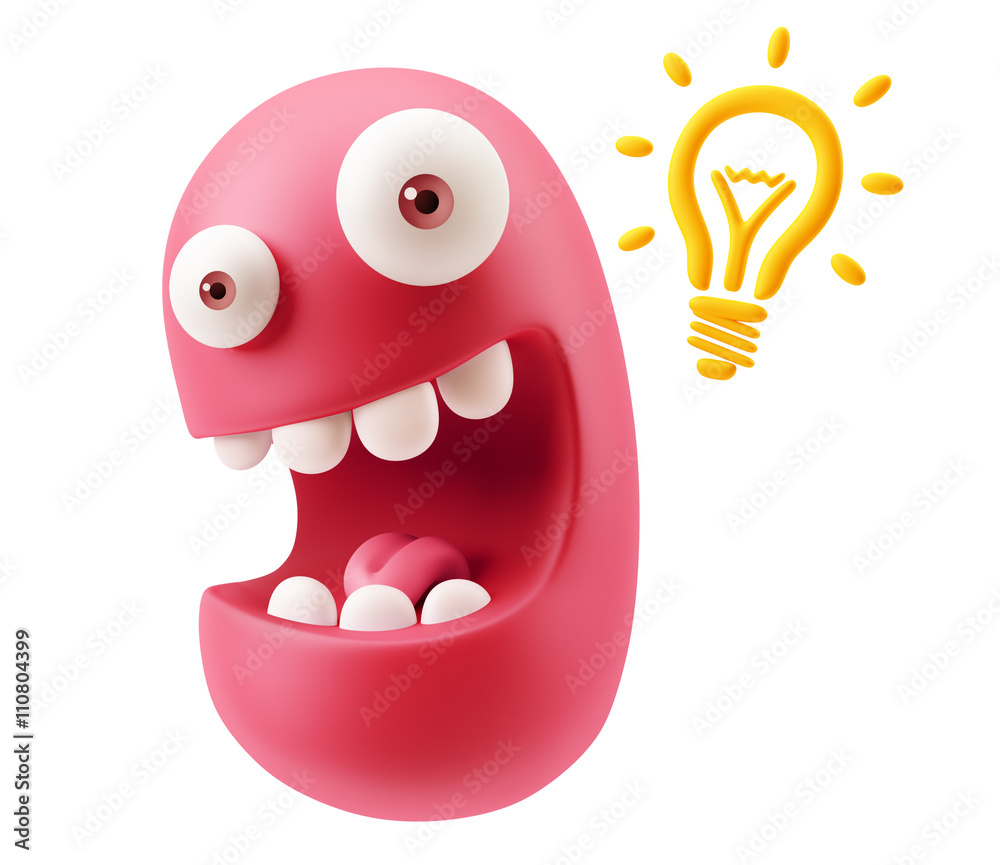 Light Bulb Idea Emoji Cartoon. 3d Rendering. Stock Illustration | Adobe ...