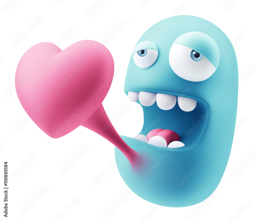Heart Going Out Emoticon Face. 3d Rendering. Stock Illustration | Adobe ...