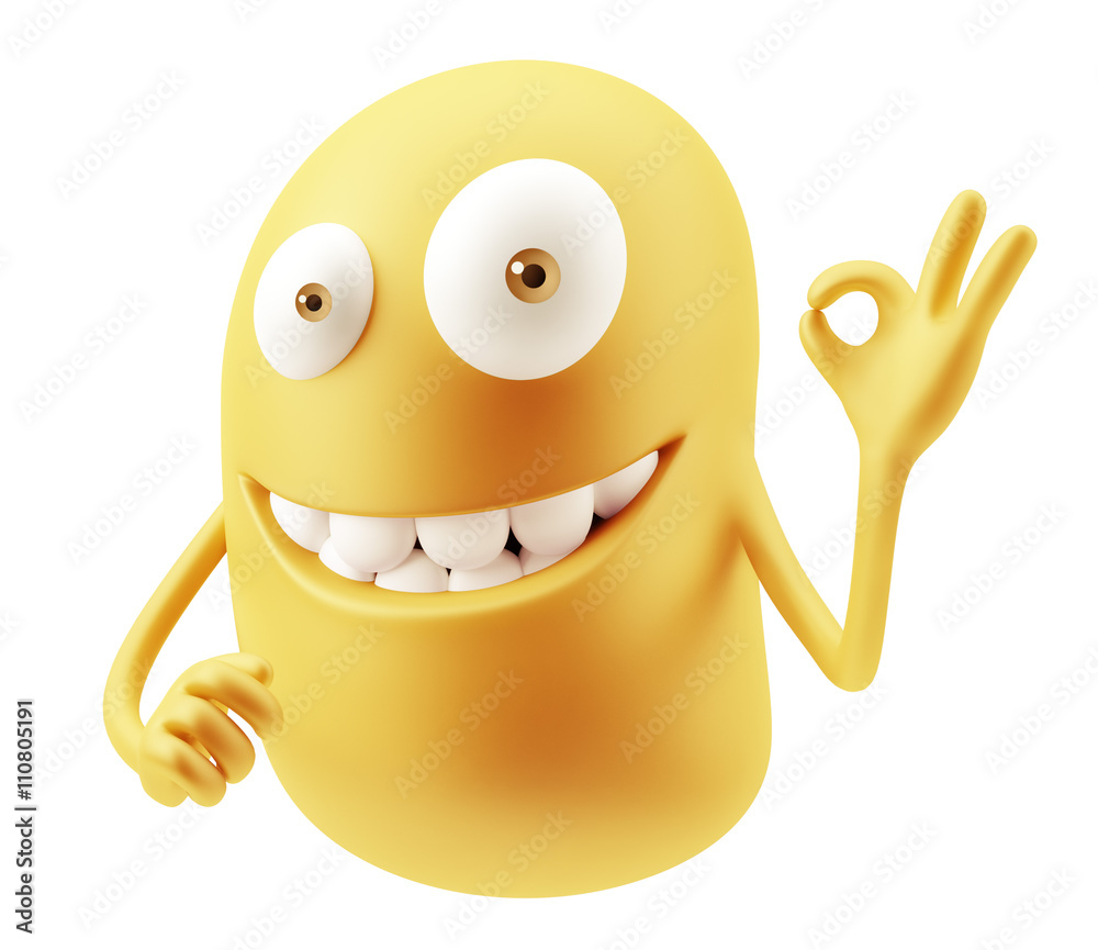 OK Emoticon Face. 3d Rendering. Stock Illustration | Adobe Stock