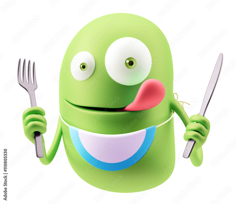 Hungry Emoticon Face. 3d Rendering. Stock Illustration | Adobe Stock