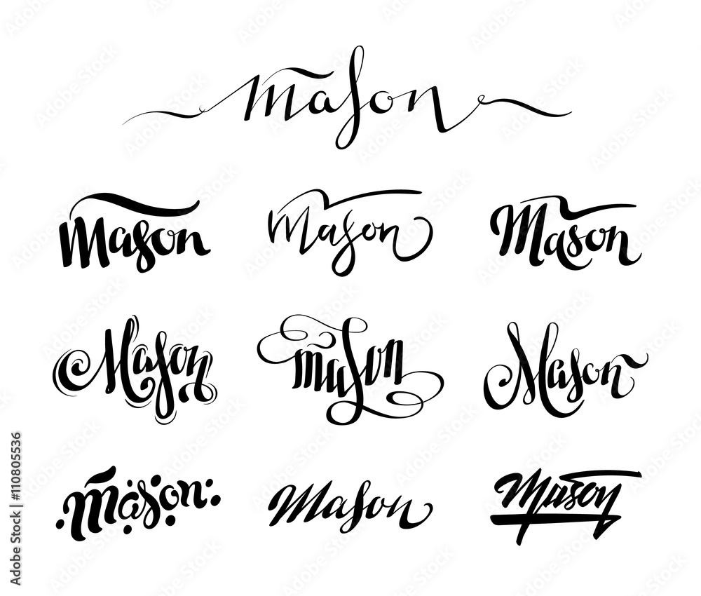 Personal name Mason. Vector handwritten calligraphy set. Handmade ...