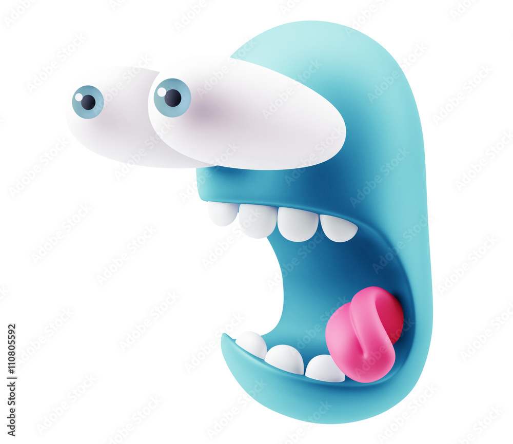 Shocked Emoticon Character Face Expression. 3d Rendering. Stock ...