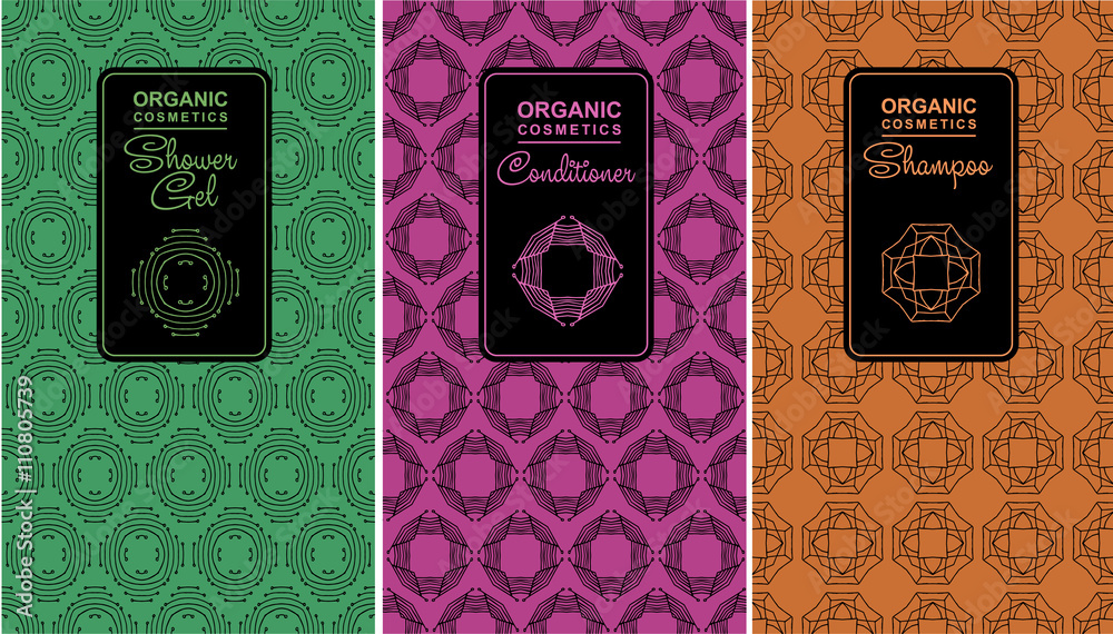 Seamless logo with label for organic cosmetics, shampoo Stock Vector ...