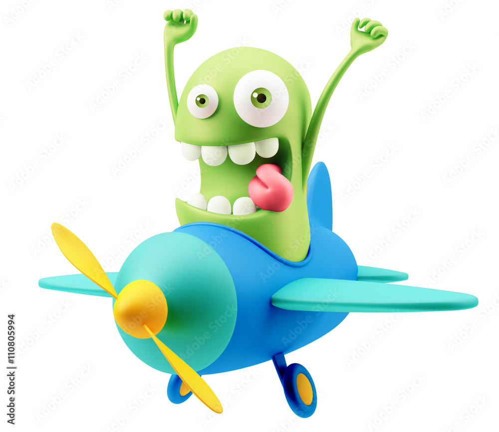 Fly Airplane Emoticon Character Face Expression. 3d Rendering ...