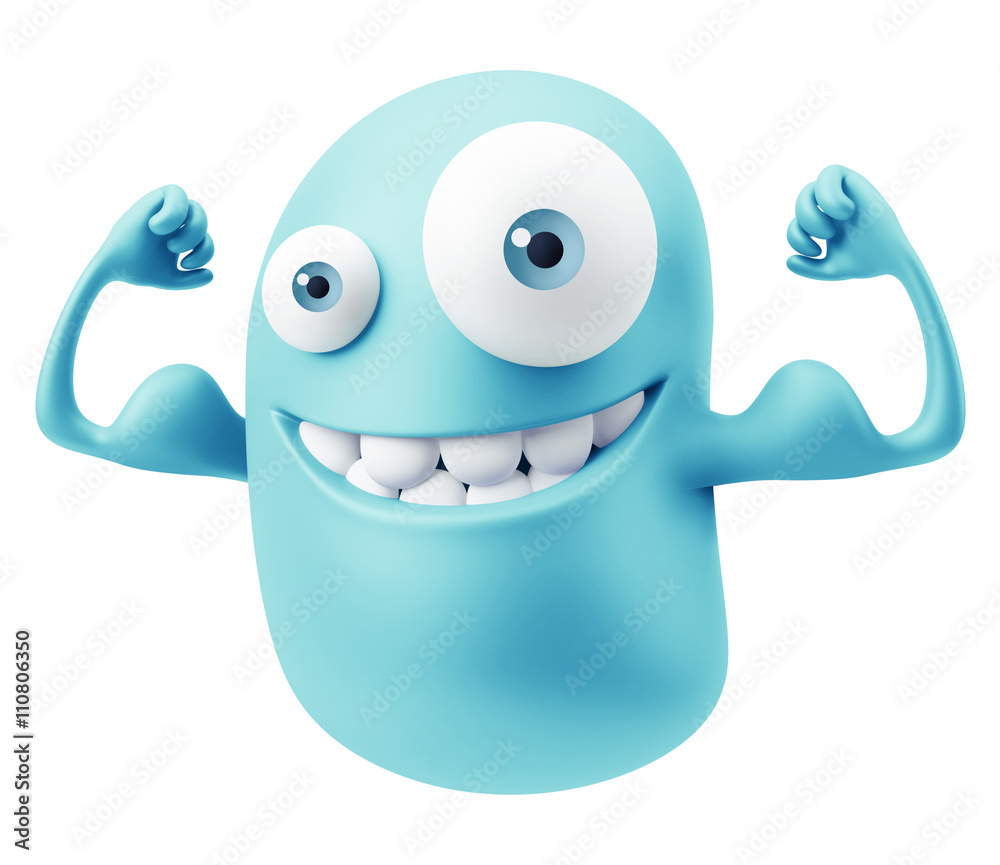 Muscle Fitness Emoticon Face. 3d Rendering. Stock Illustration | Adobe ...