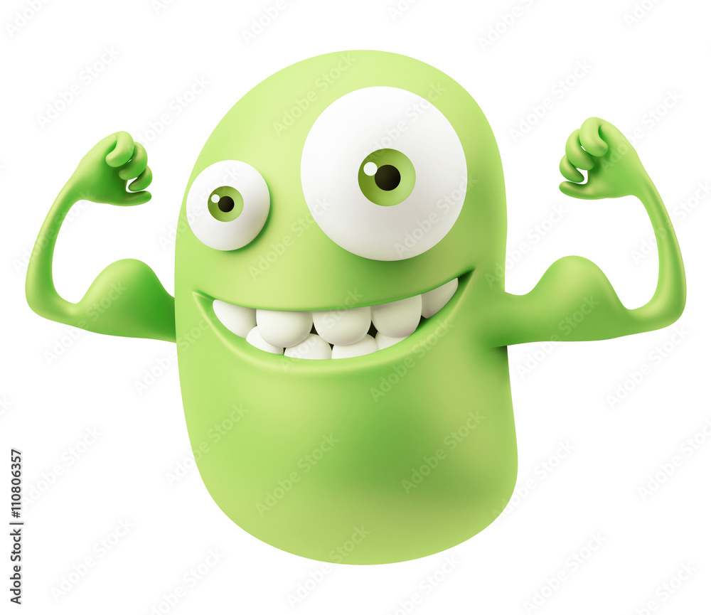 Strong Muscles Emoticon Character Face Expression. 3d Rendering. Stock ...